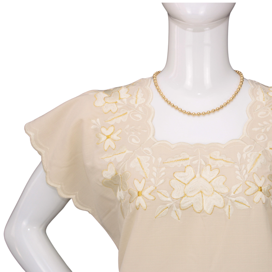 Vestido Huipil Blanco Bordado a Mano Yucateco Modelo AlitzelTeya Artes ...