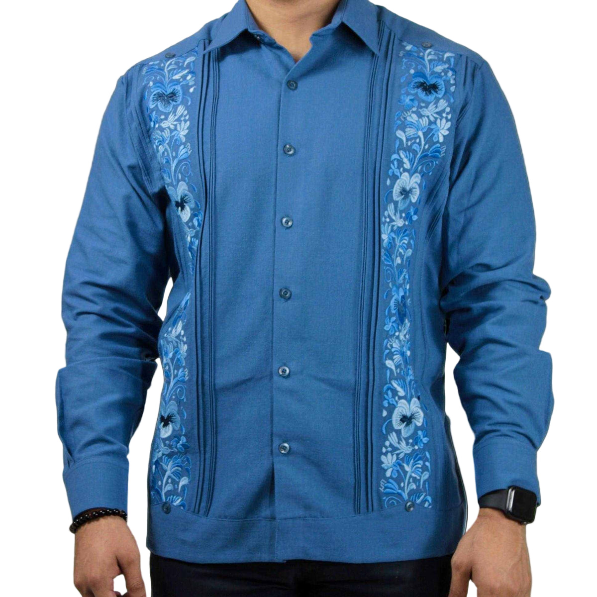 Guayabera Yucateca Azul Acero Lino Real Modelo Colibrí Manga Larga#N ...