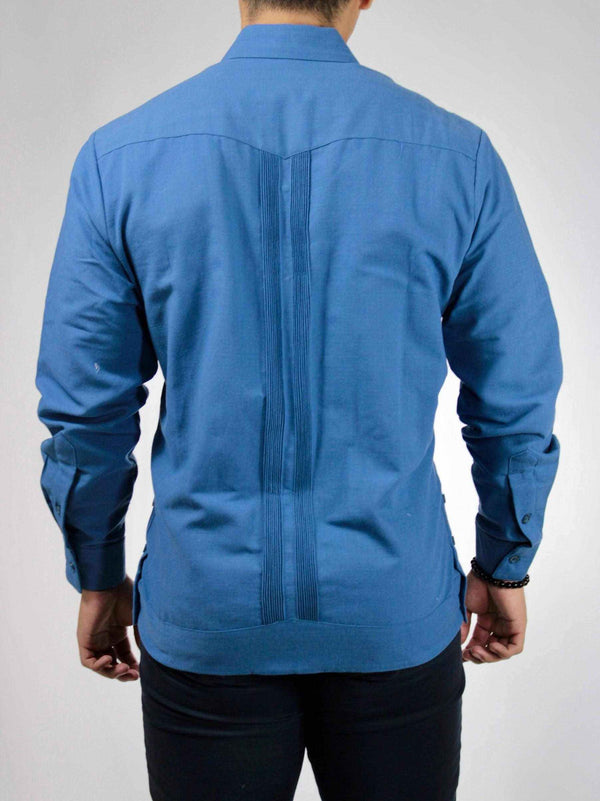 Guayabera Yucateca Azul Acero Lino Real Modelo Colibrí Manga Larga ...