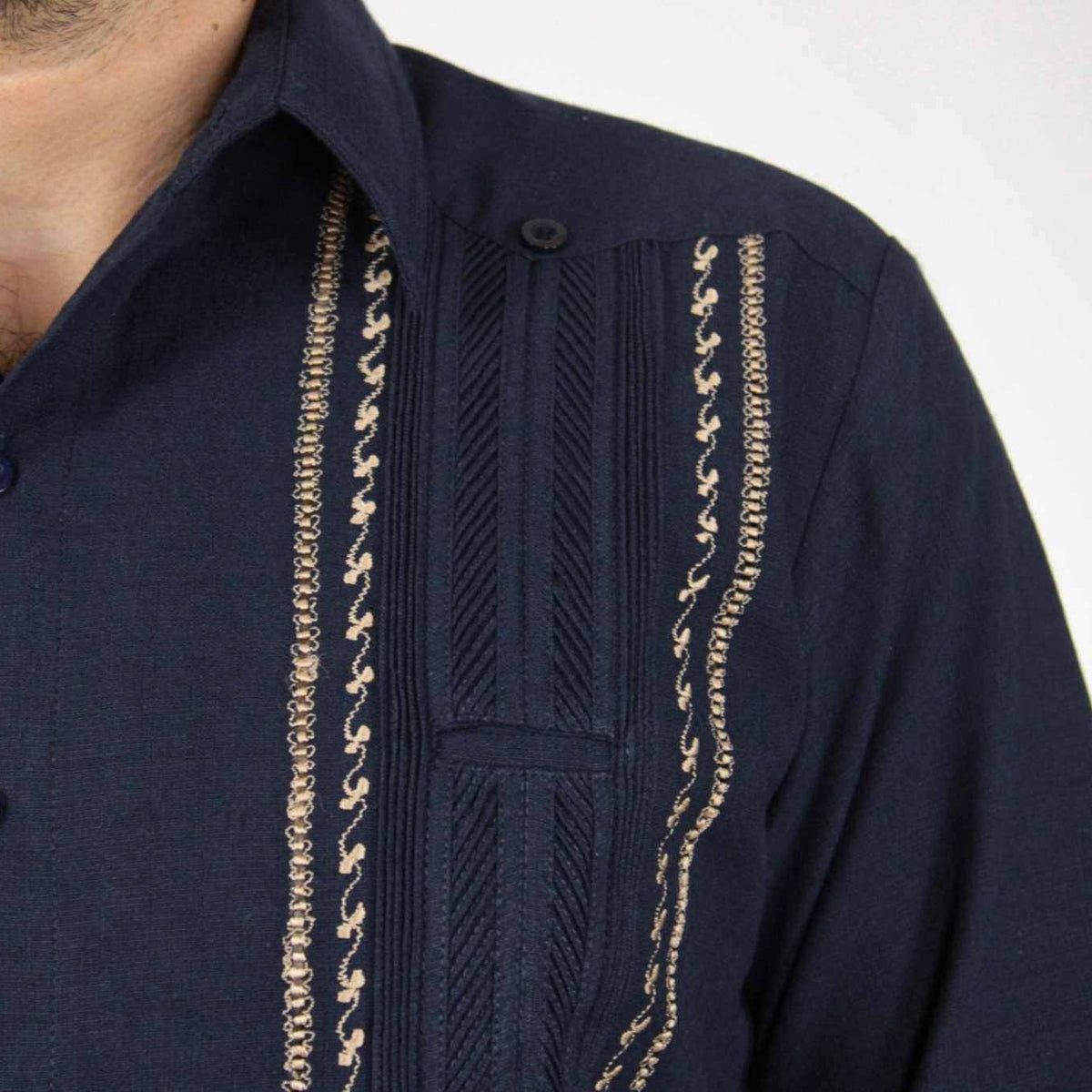 Guayabera Bordada Yucateca Azul Marino Modelo Plumilla Manga Larga par ...
